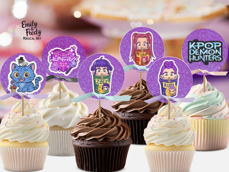 KPOP Demon Hunters Cupcake Topper | Purple Birthday Party (editable PDF ...