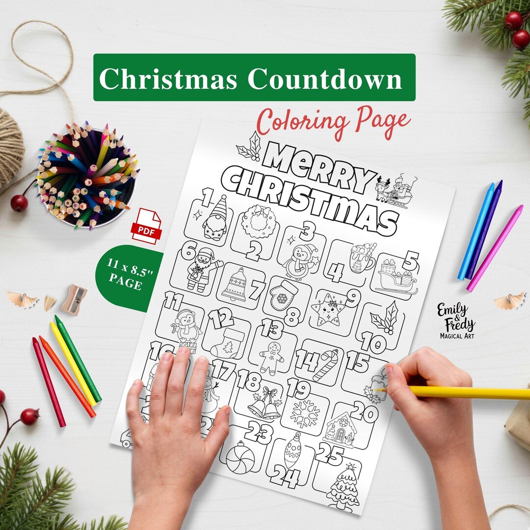 Christmas Countdown Coloring Page | Advent Calendar Printable | Kids ...