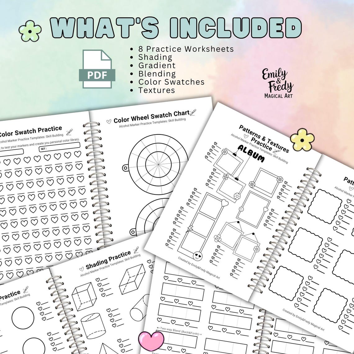 Alcohol Marker Practice Sheets | Blending, Shading Templates (PDF ...
