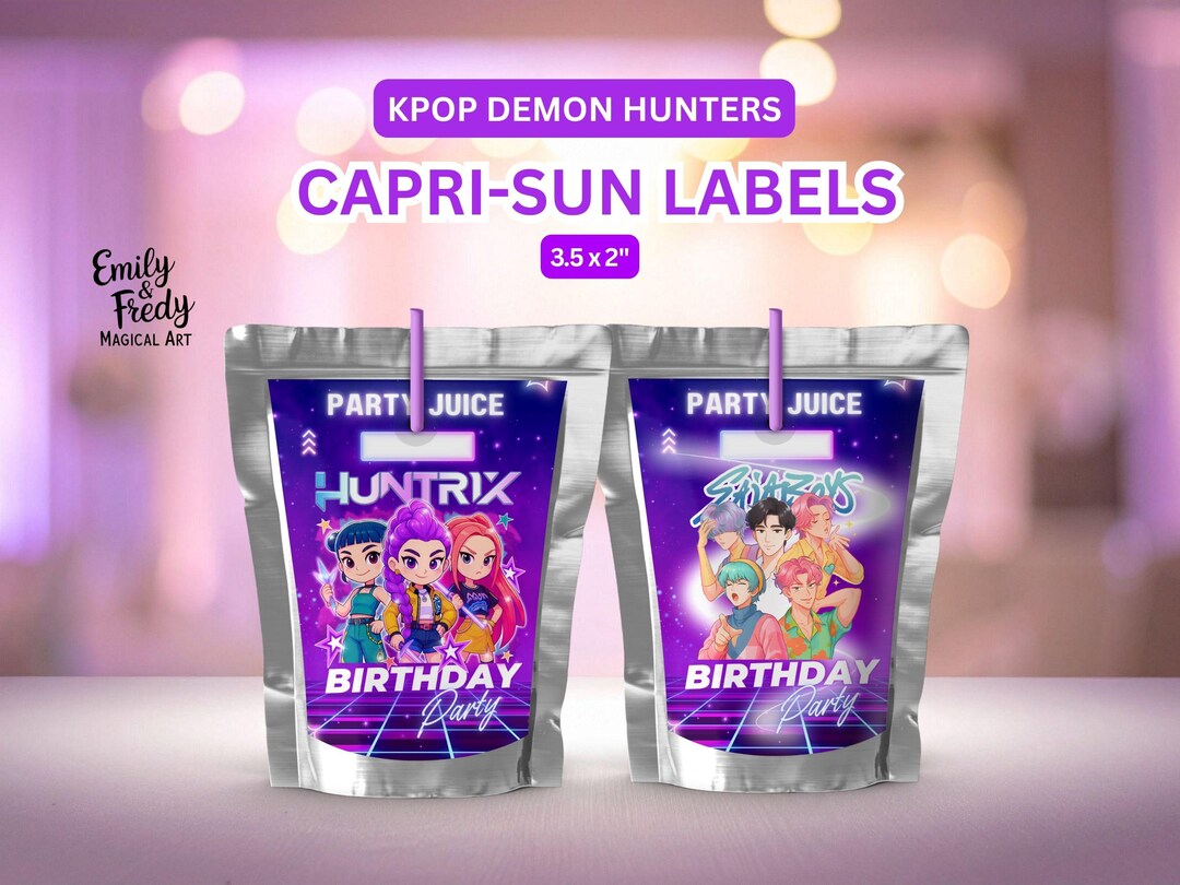 Kpop Demon Hunters Capri Sun Labels, Huntrix Birthday Party (digital ...