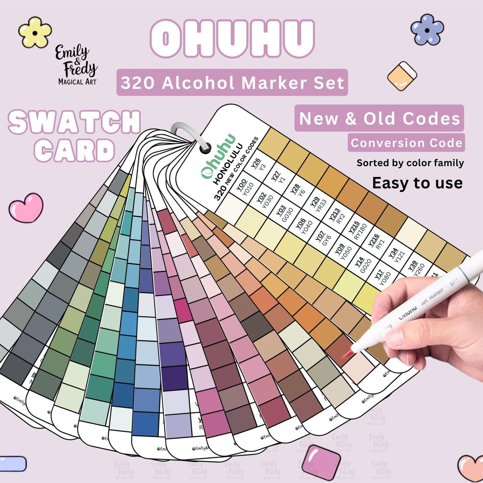 Ohuhu Honolulu 320 Marker Swatch Chart: New Codes, Printable Color ...