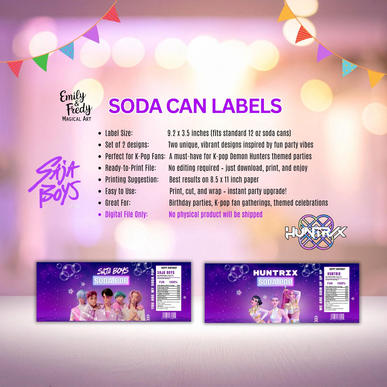 Kpop Demon Hunters Soda Can Labels, Birthday Party Decor (digital ...