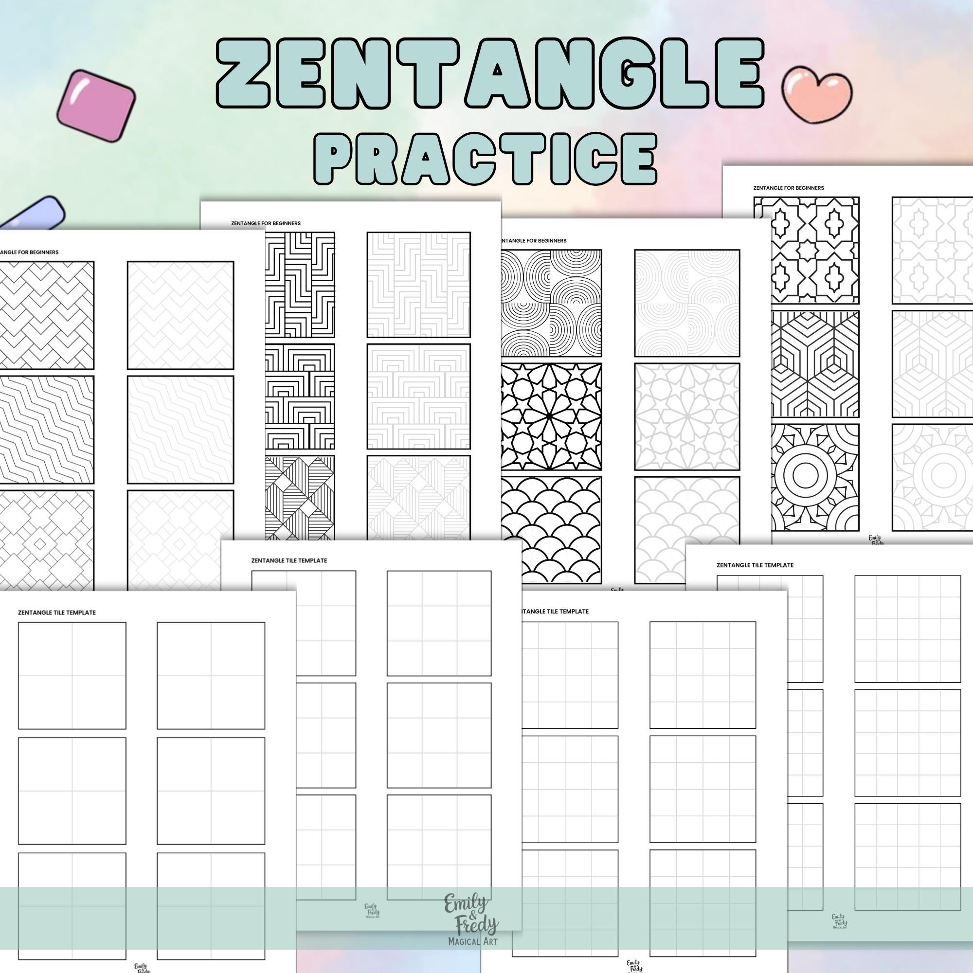 Zentangle Practice Sheets | Beginner Tracing Templates (printable PDF ...