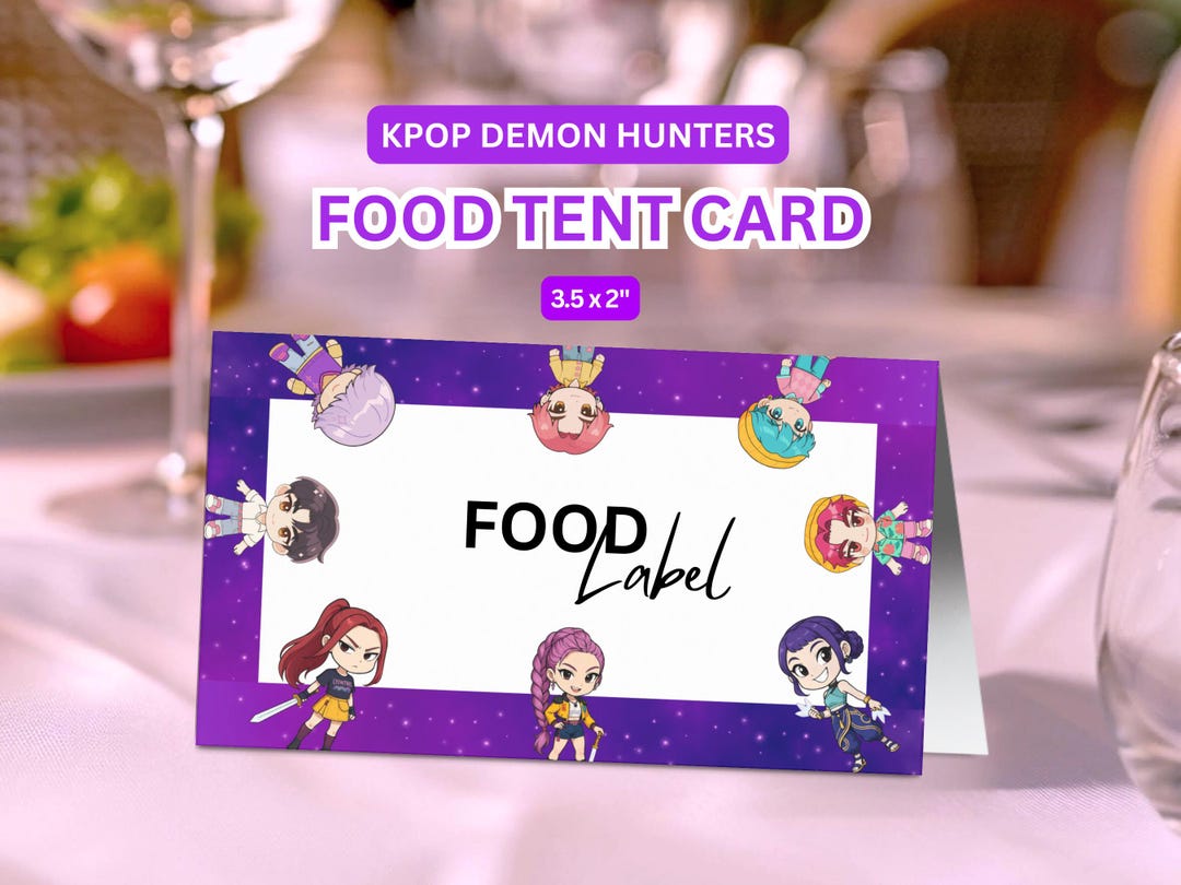 Kpop Demon Hunter Food Tent Cards, Anime Chibi Party Decor (digital ...