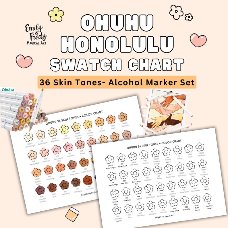 Ohuhu 36 Skin Tones Swatch Chart - Printable Alcohol Marker Swatch ...