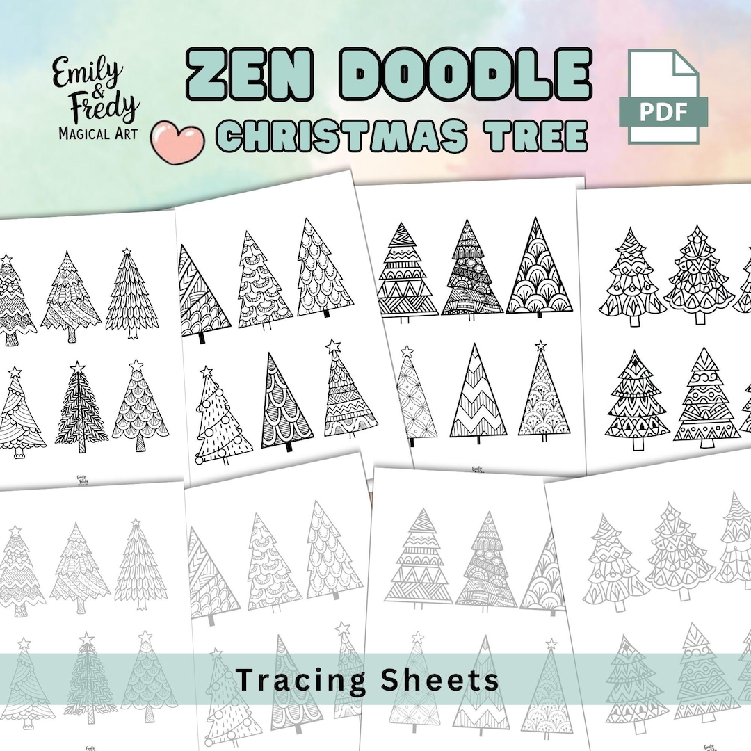 Zen Doodle Christmas Tree Sheets + Tracing Pages | Printable PDF ...