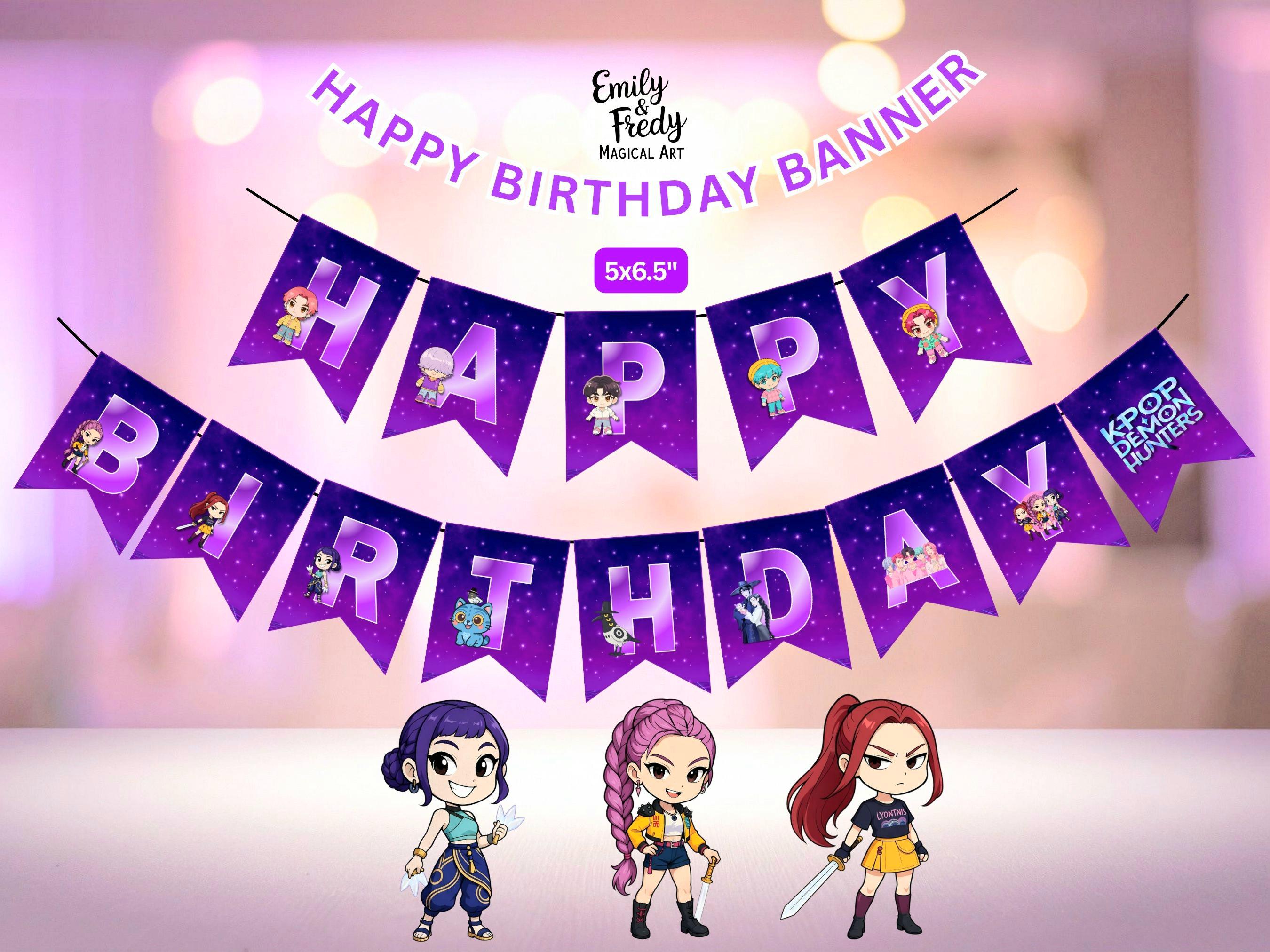 Kpop Demon Hunters Birthday Banner | Purple Galaxy Party (digital) - Etsy