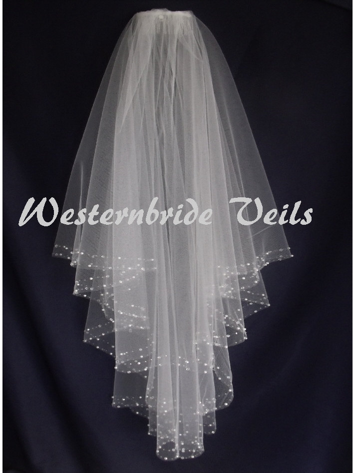 Pearl and Crystal veil. Beaded edge veil Elegant Bridal | Etsy