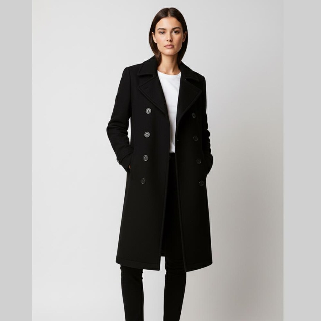 Black Long Wool Trench Coat Wool Coat Women | Double Breasted Wool Coat ...