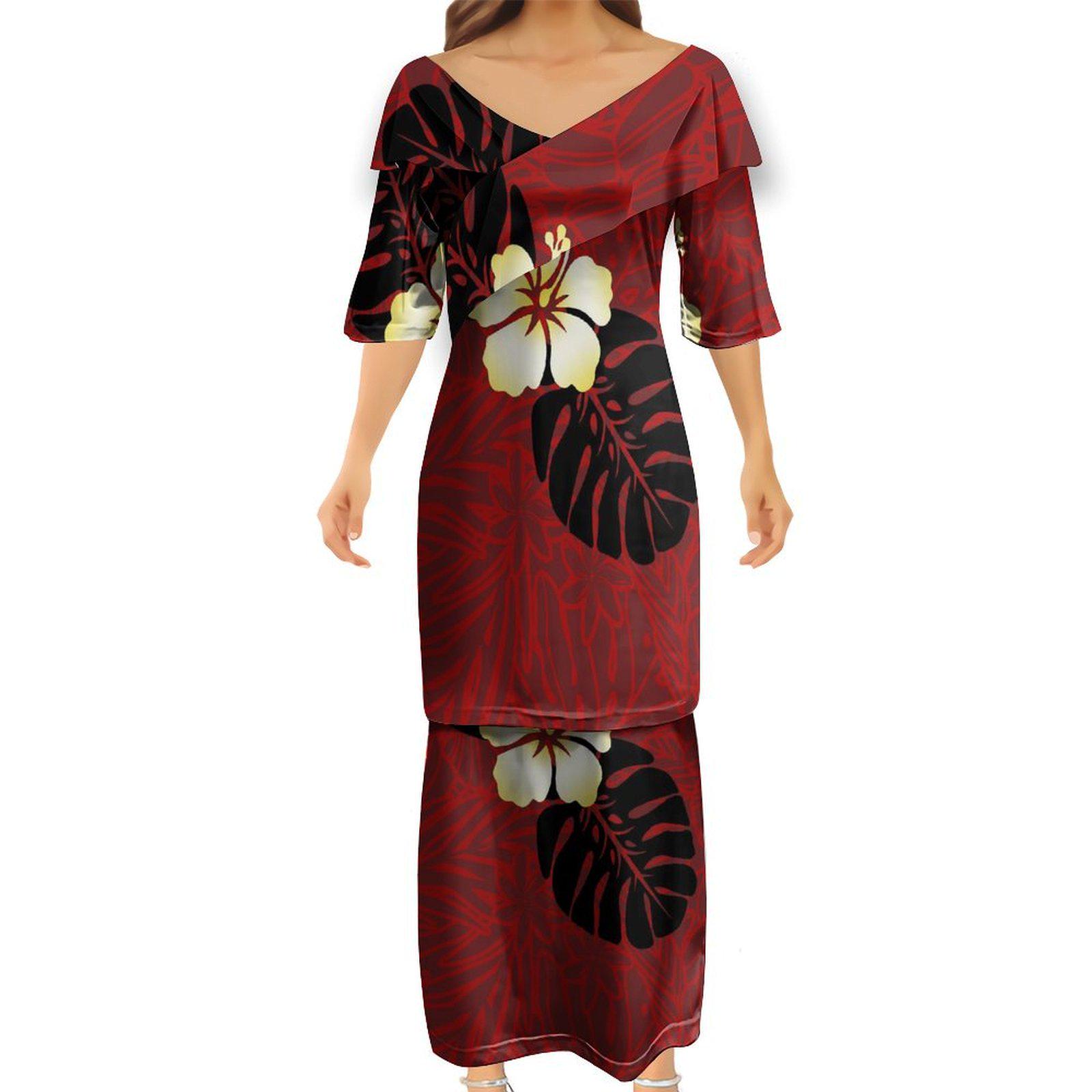 Tax Included New Custom Ruffle Trim V Neck Ladies Dress Tonga ...