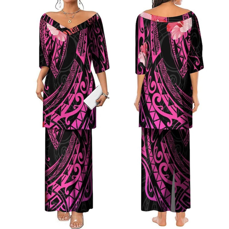 No Minimum Big People Polynesian Hawaii Tribal V-neck Puletasi Dress ...