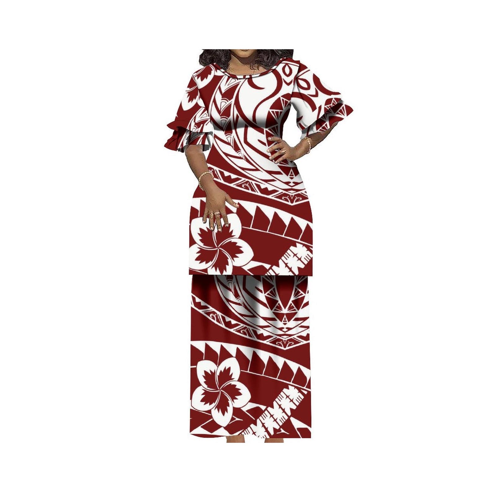 Tax Included New Style Polynesian Ruffle Sleeve Crew Neck Samoan ...