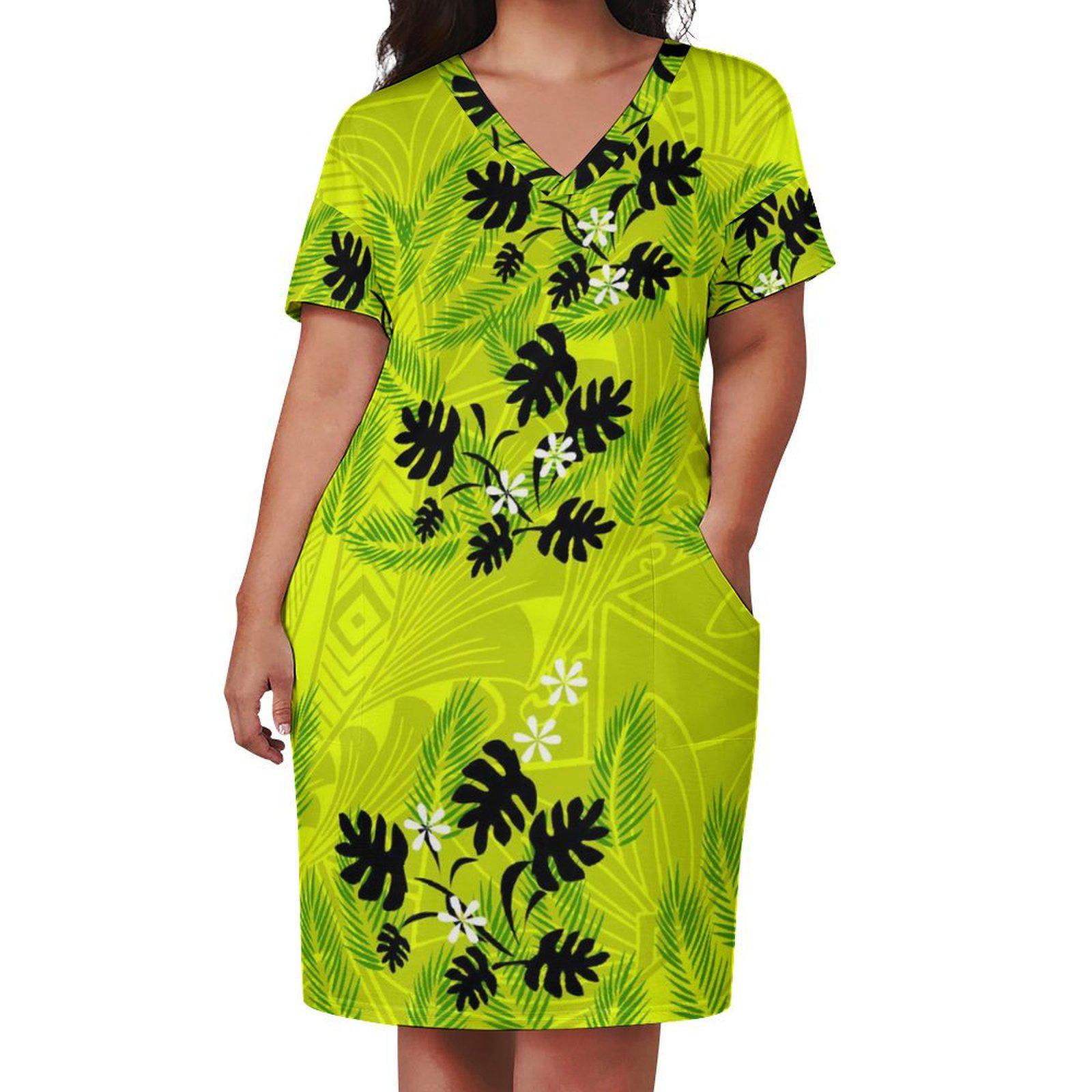 1 MOQ Custom Samoan Island Art Summer Polynesian Women Dress V-neck ...