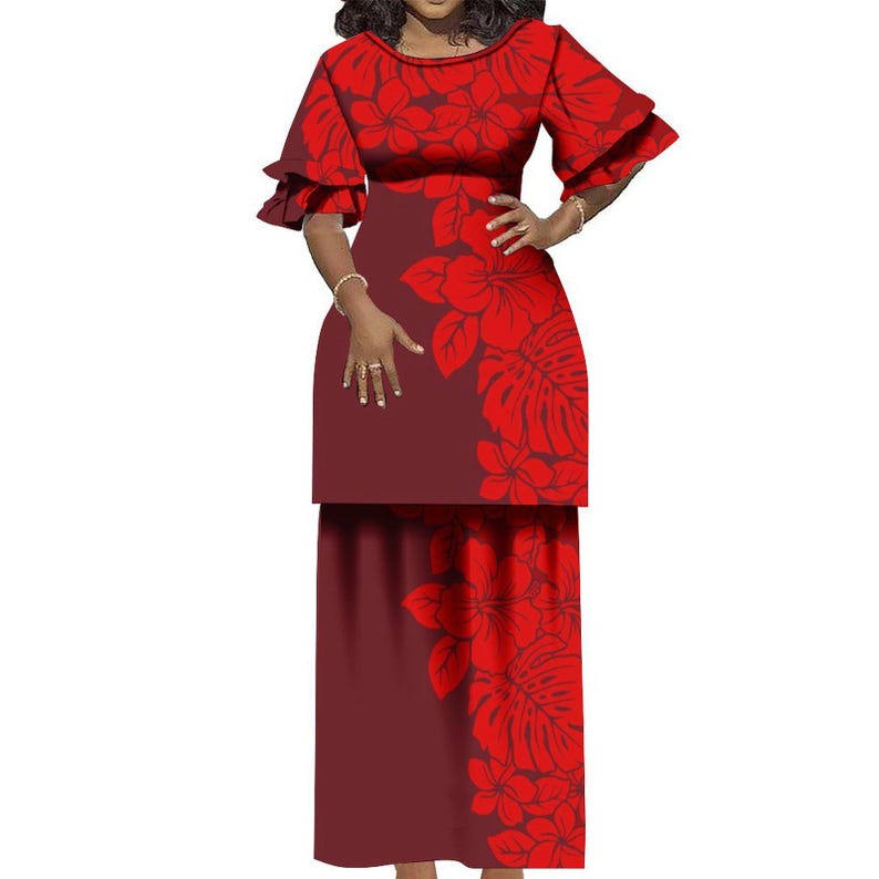 Tax Included New Style Polynesian Ruffle Sleeve Crew Neck Samoan ...
