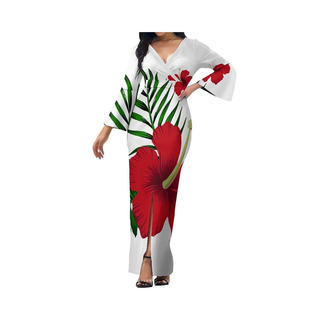 Polynesian Summer Soft Fabric Women Dress V-neck Design Casual Holiday ...