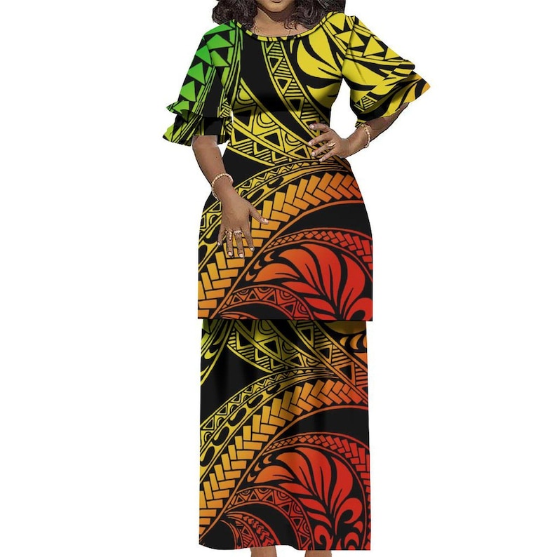 Tax Included New Style Polynesian Ruffle Sleeve Crew Neck Samoan ...