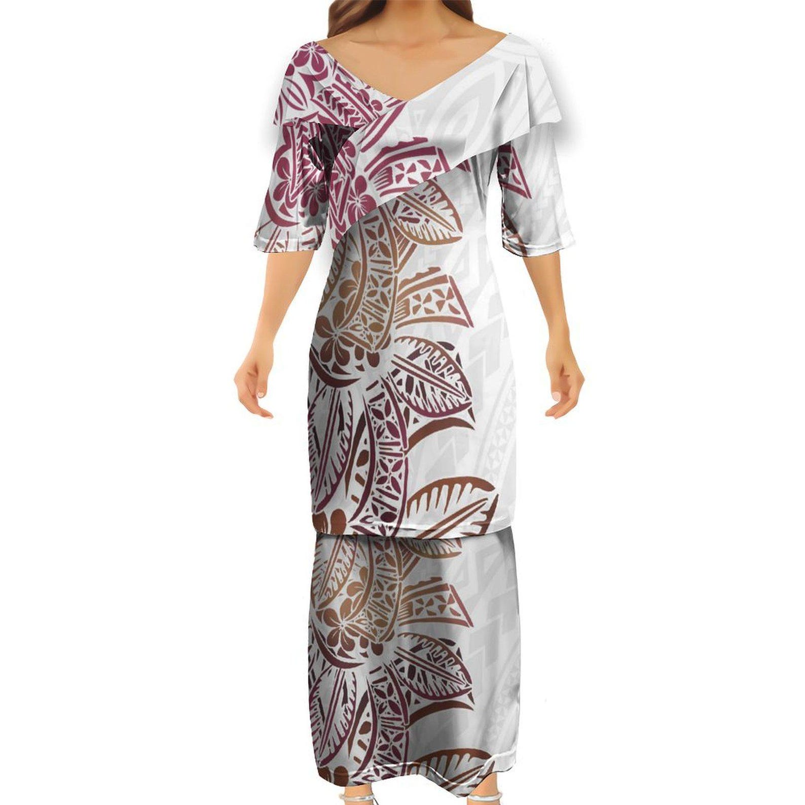 Tax Included New Custom Ruffle Trim V Neck Ladies Dress Tonga ...