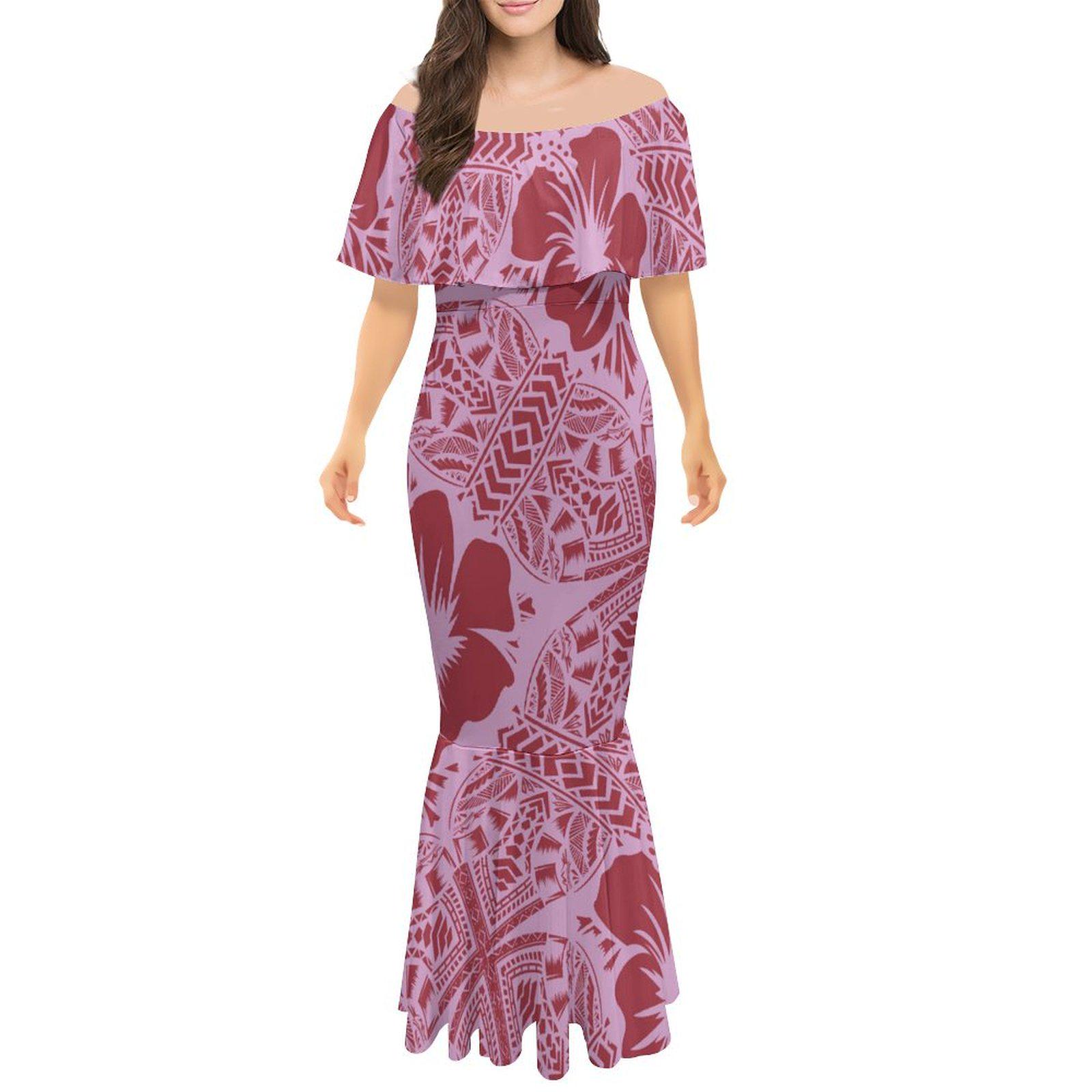 New Hawaii Island Polynesian Tribal Print Design Custom Ruffle Fishtail ...