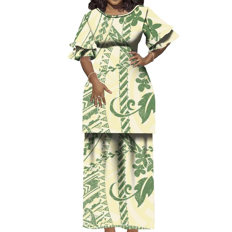 Tax Included New Style Polynesian Ruffle Sleeve Crew Neck Samoan ...