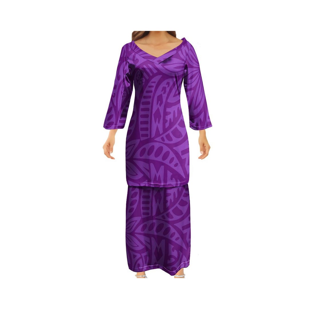 Latest Design Custom Polynesian Tribal Printed V Neck Samoan Puletasi ...