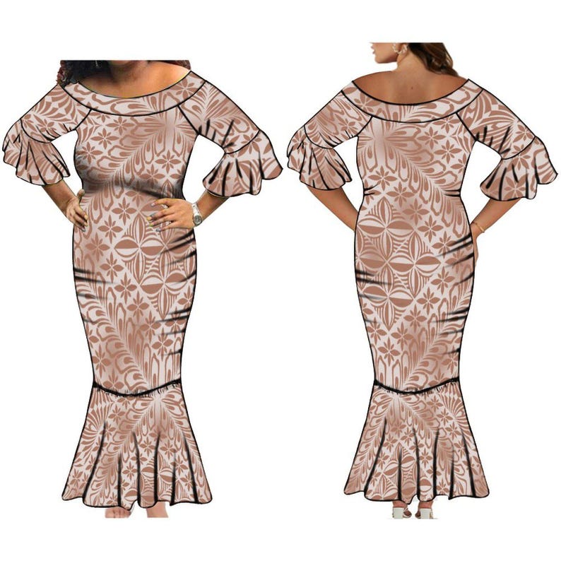 Polynesian Lady Elegant Mermaid Dress New Hawaii Custom Print Women ...