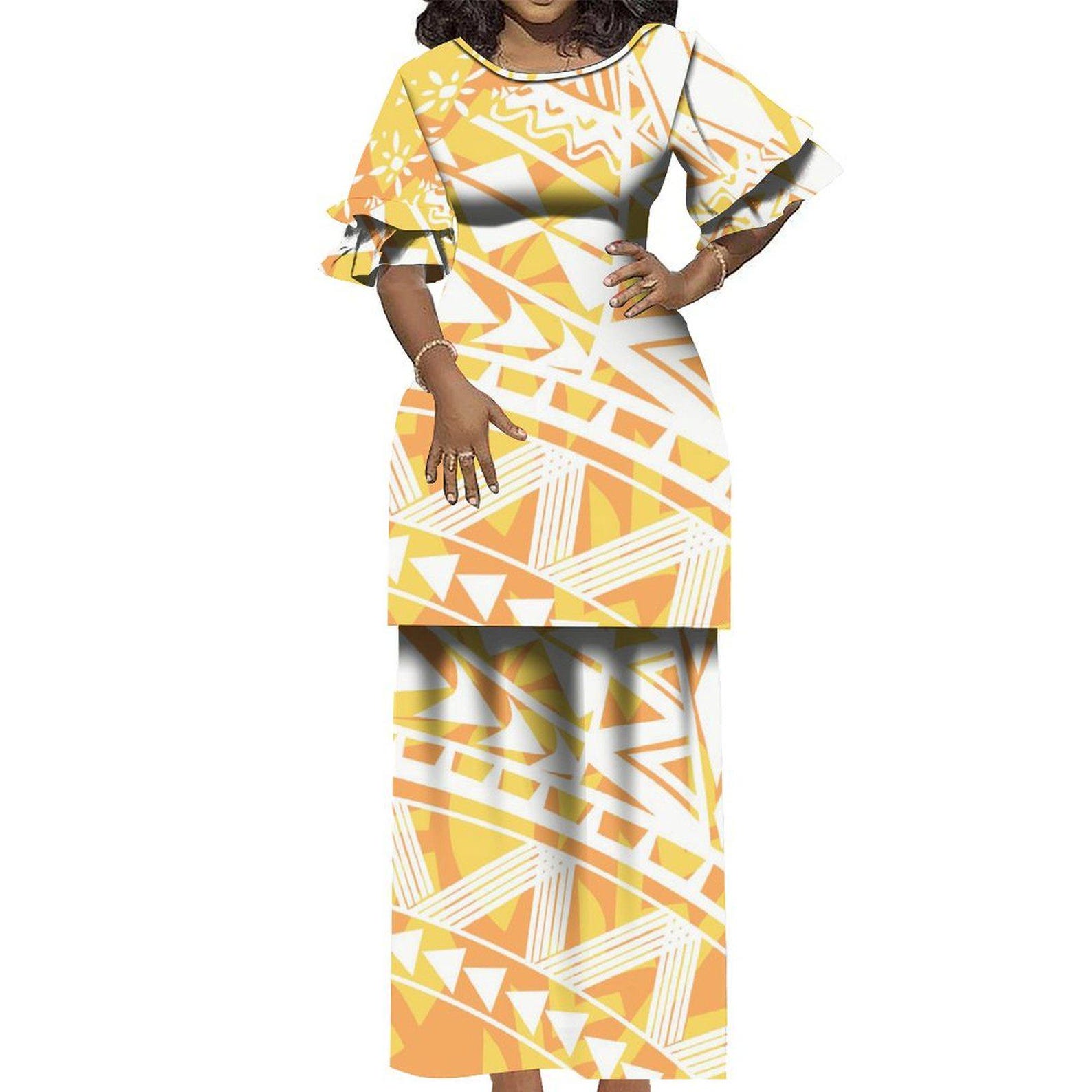 Tax Included New Style Polynesian Ruffle Sleeve Crew Neck Samoan ...