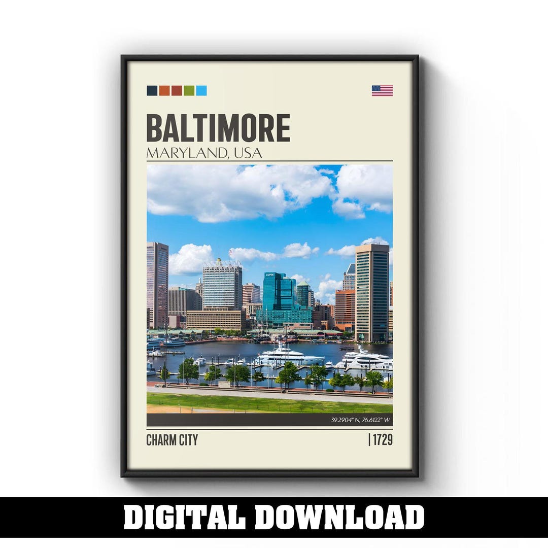 Baltimore Poster Travel Print Digital File | Baltimore Maryland Art ...