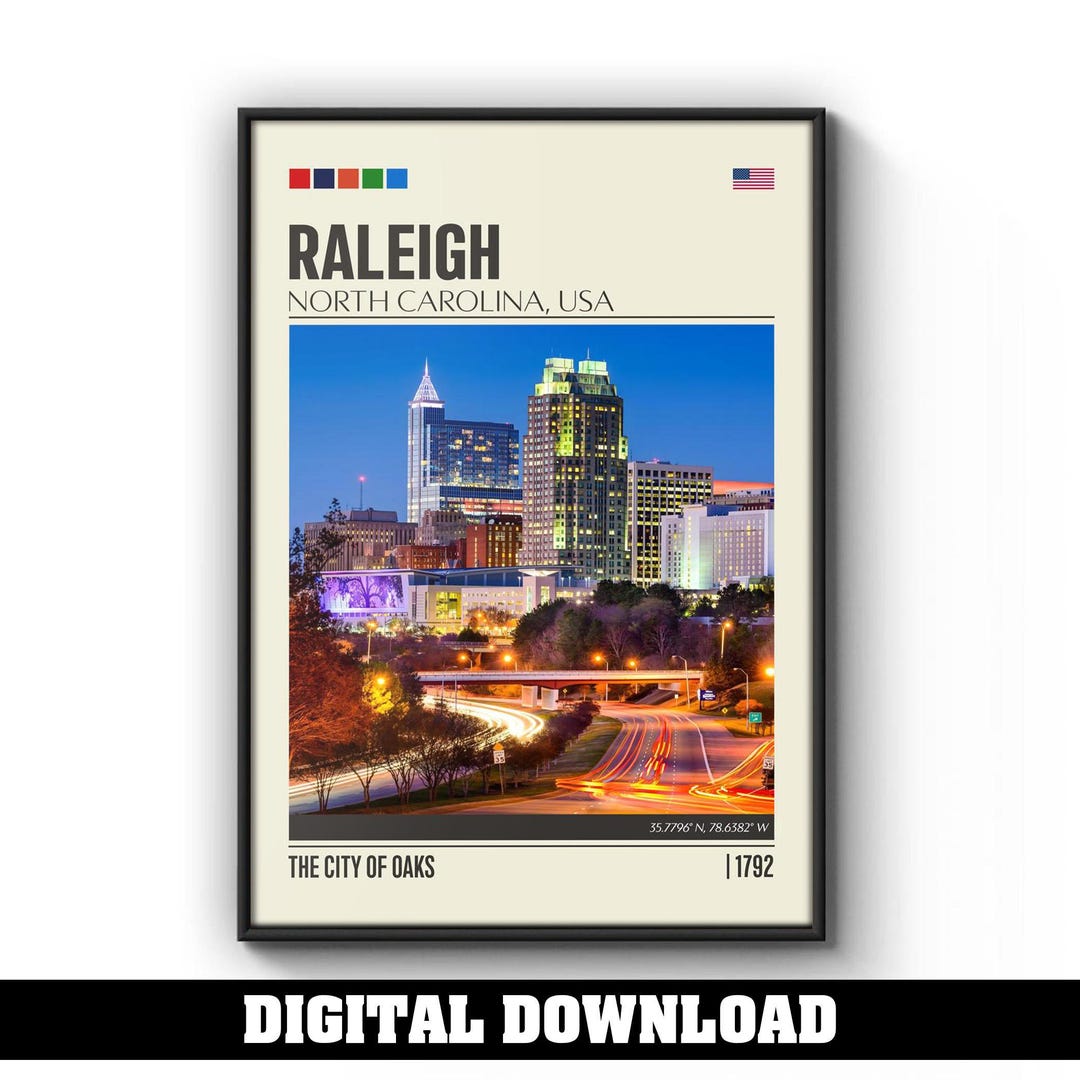 Raleigh Poster Travel Print Digital File | Raleigh North Carolina Art ...