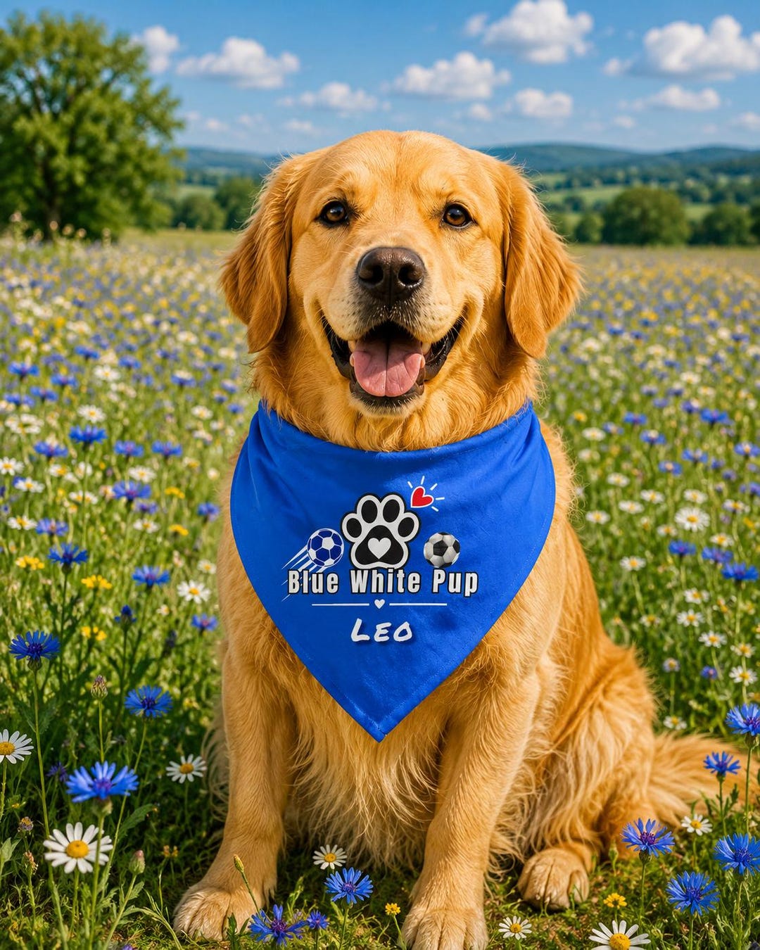 Personalized Soccer Dog Bandana, Blue White Pup Accessory, Custom Pet ...