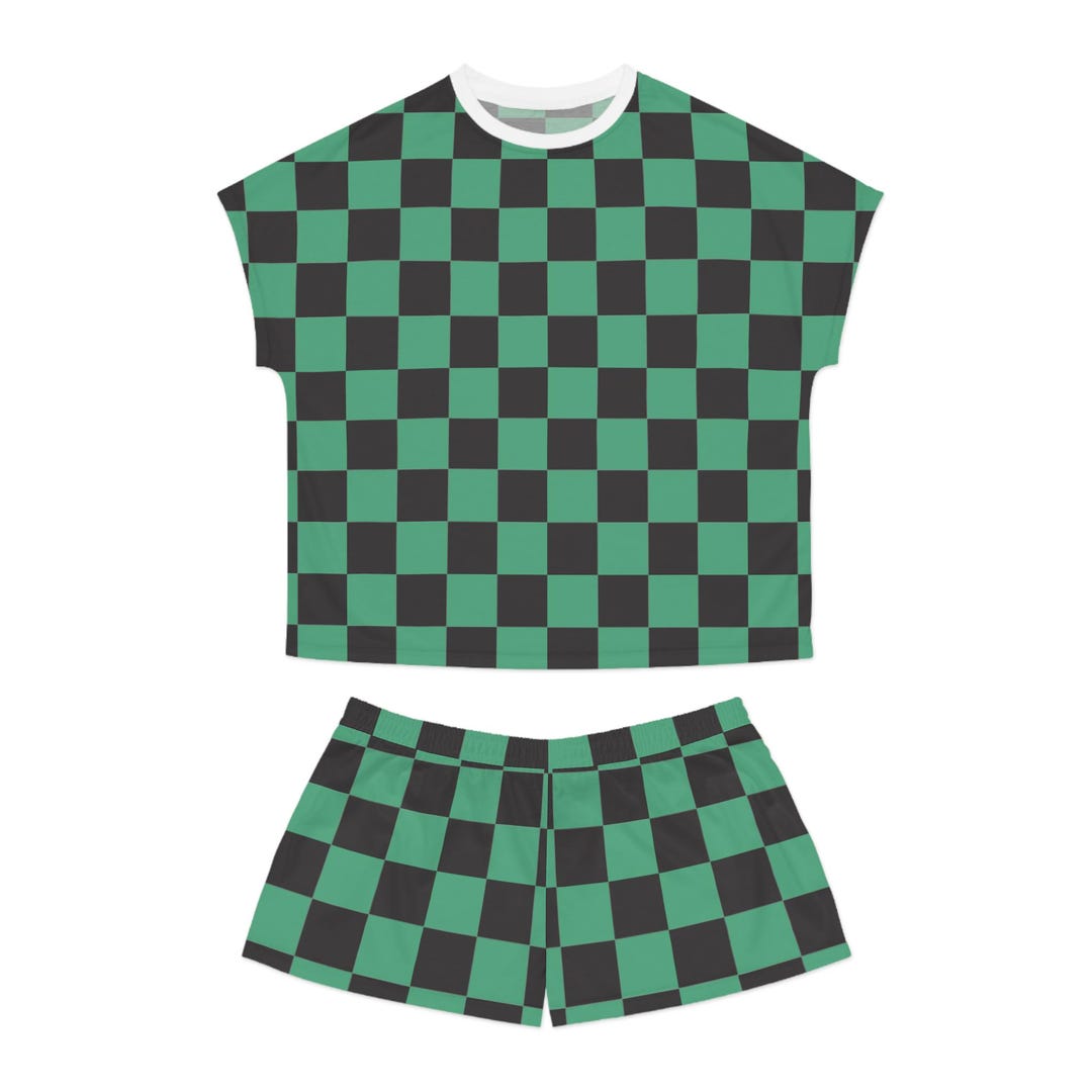 Green Japanese Kimono Pattern Demon Slayer Inspired Women's Short ...