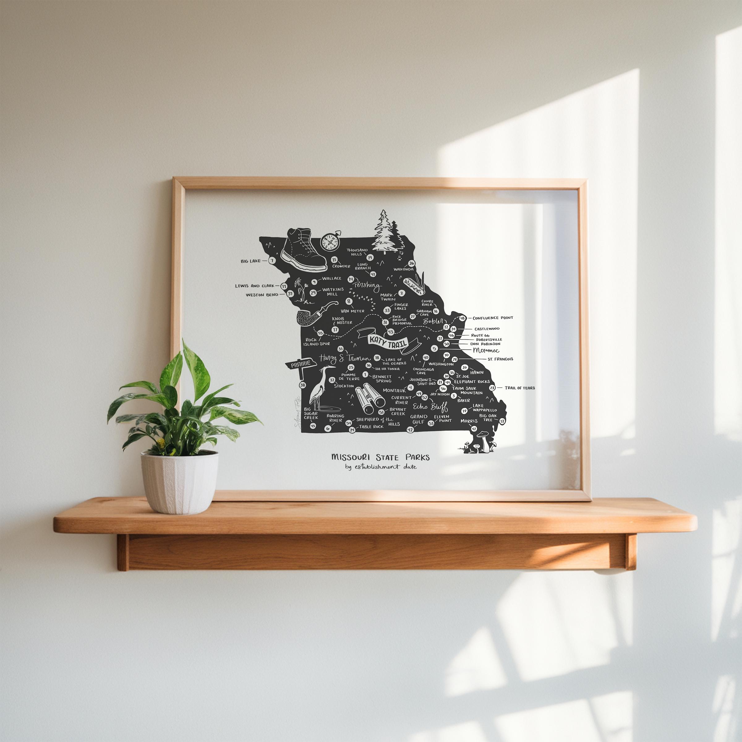 Missouri State Parks Map Art Print, Outdoor Adventure, Nursery Decor ...