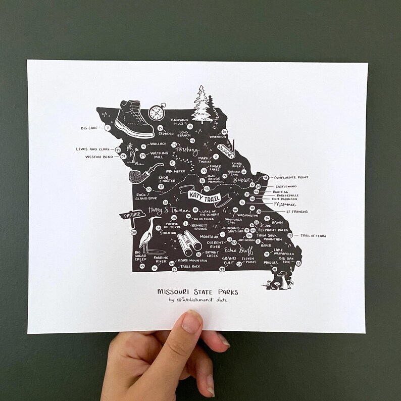 Missouri State Parks Map Art Print, Outdoor Adventure, Nursery Decor ...