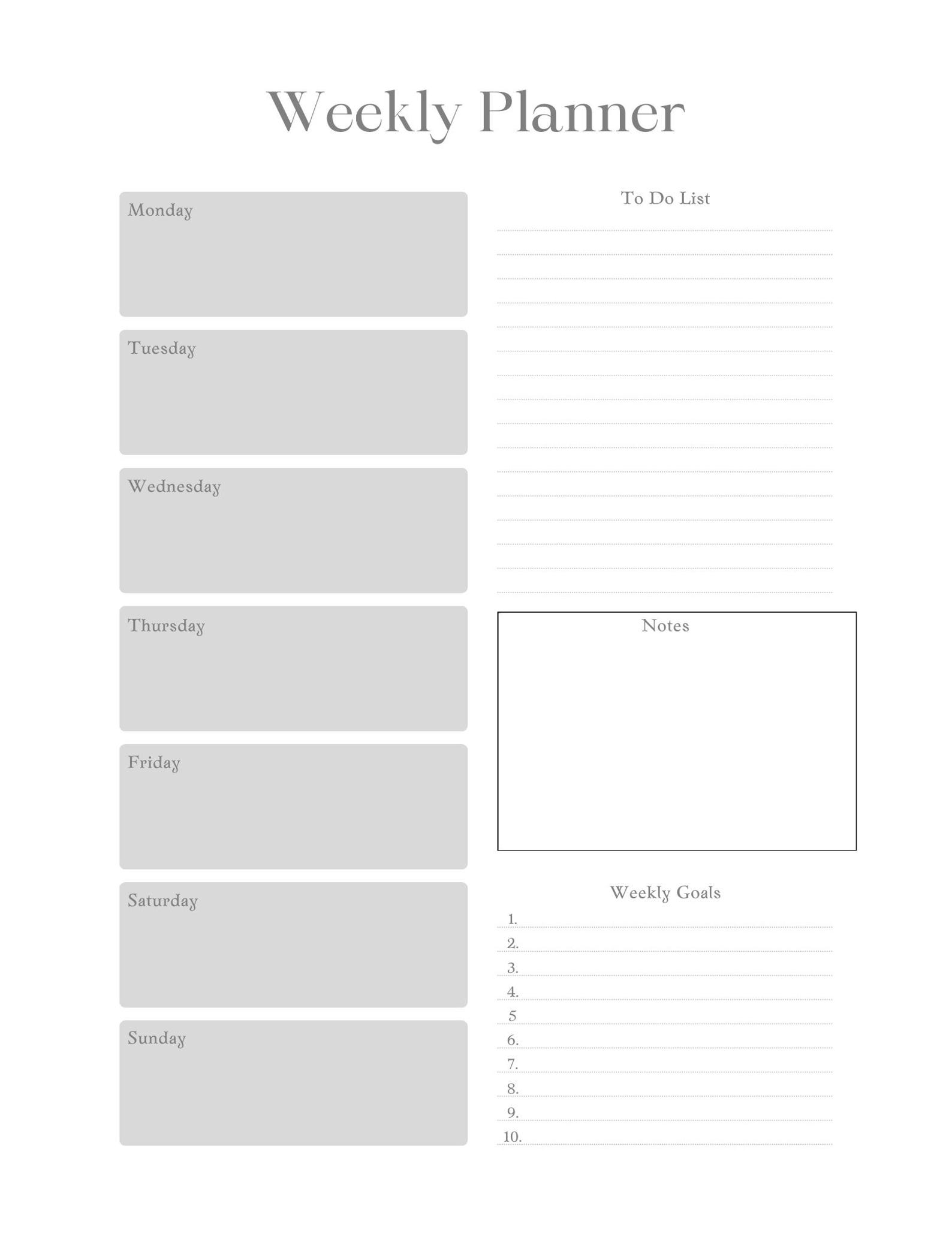 Printable Weekly Planner To-do List Goals Template - Etsy
