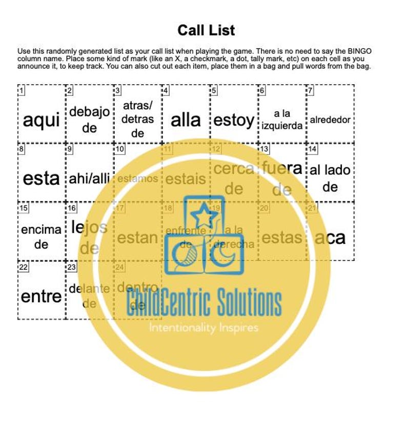 Spanish Bingo Vocabulary Games in Spanish Directions, Instrucciones 8 ...