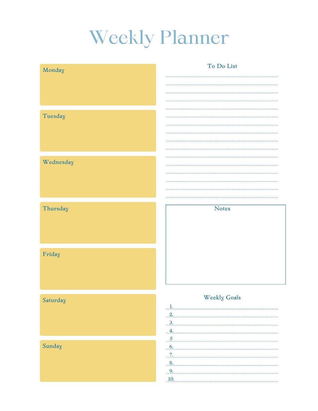 Printable Weekly Planner To-do List Goals Template - Etsy