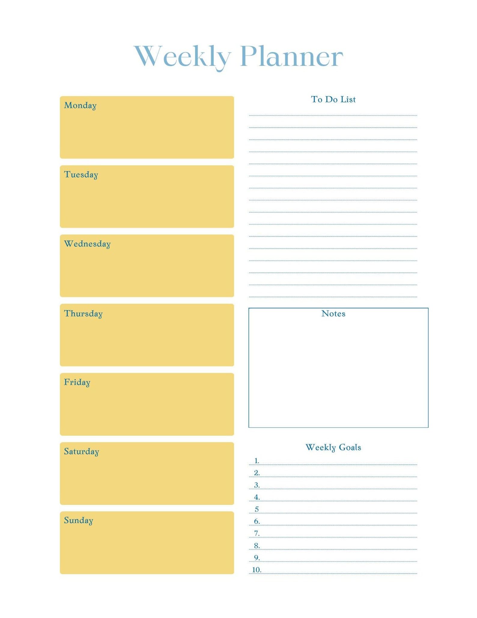 Printable Weekly Planner To-do List Goals Template - Etsy