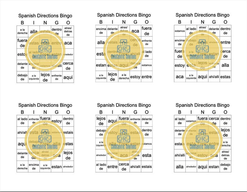 Spanish Bingo Vocabulary Games in Spanish Directions, Instrucciones 8 ...