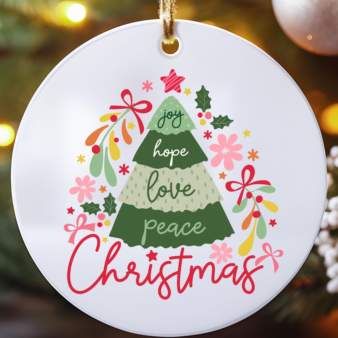 Personalized Joy Hope Love Peace Christmas Ornament, Holiday Tree ...