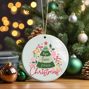 Personalized Joy Hope Love Peace Christmas Ornament, Holiday Tree ...