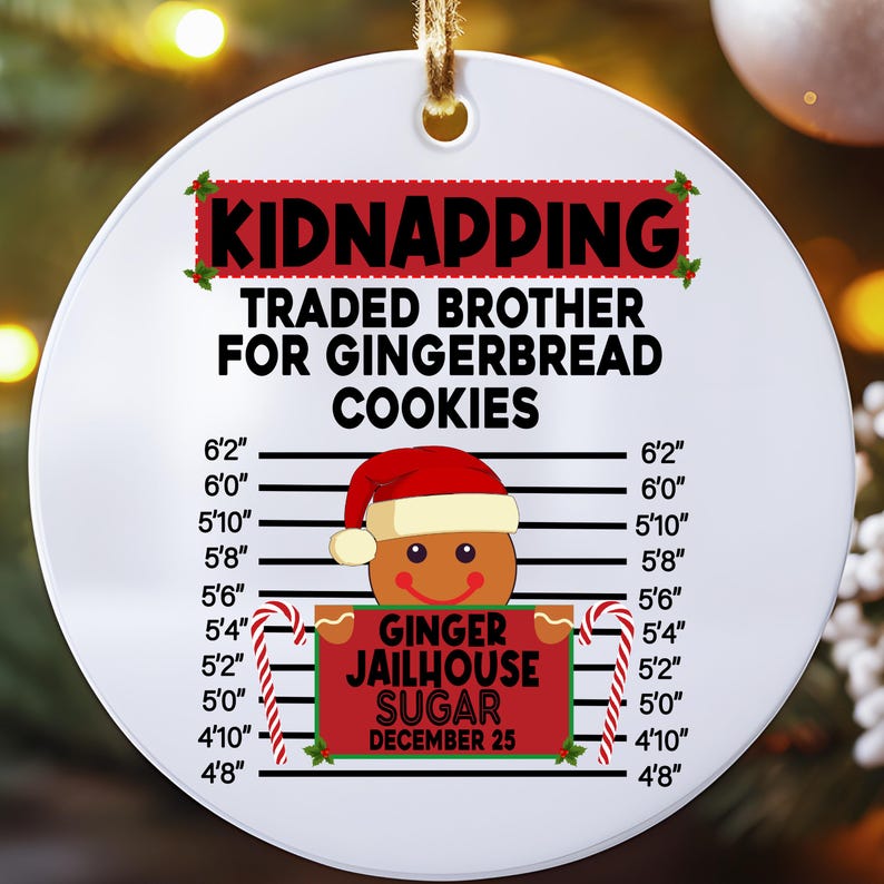 Arson Cookie List, Gingerbread Mugshot Ornament,funny Christmas ...