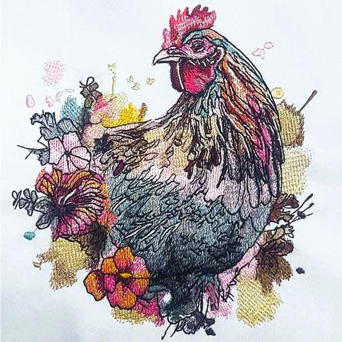 Floral Chicken Machine Embroidery Designs Multiple Sizes XS L Premium ...
