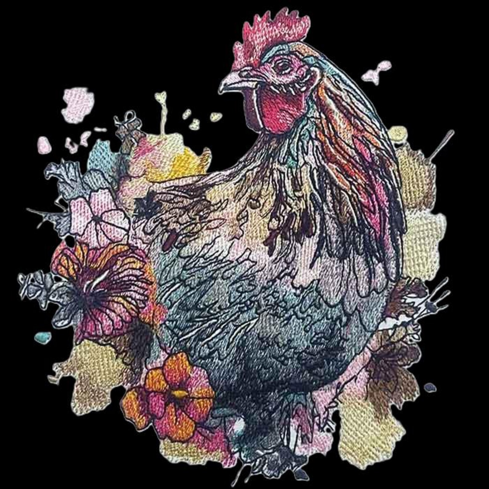 Floral Chicken Machine Embroidery Designs Multiple Sizes XS L Premium ...
