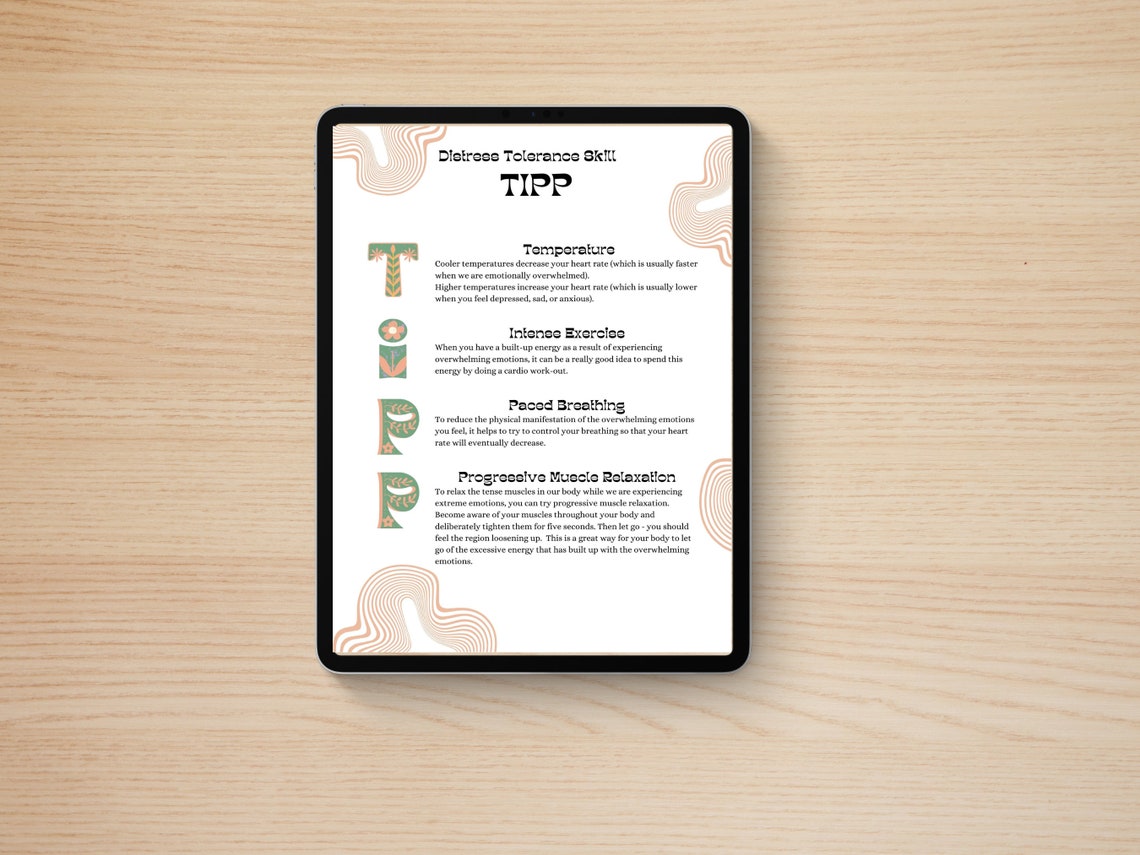 DBT TIPP Skill Handout & Fillable Worksheet for Emotional Regulation ...