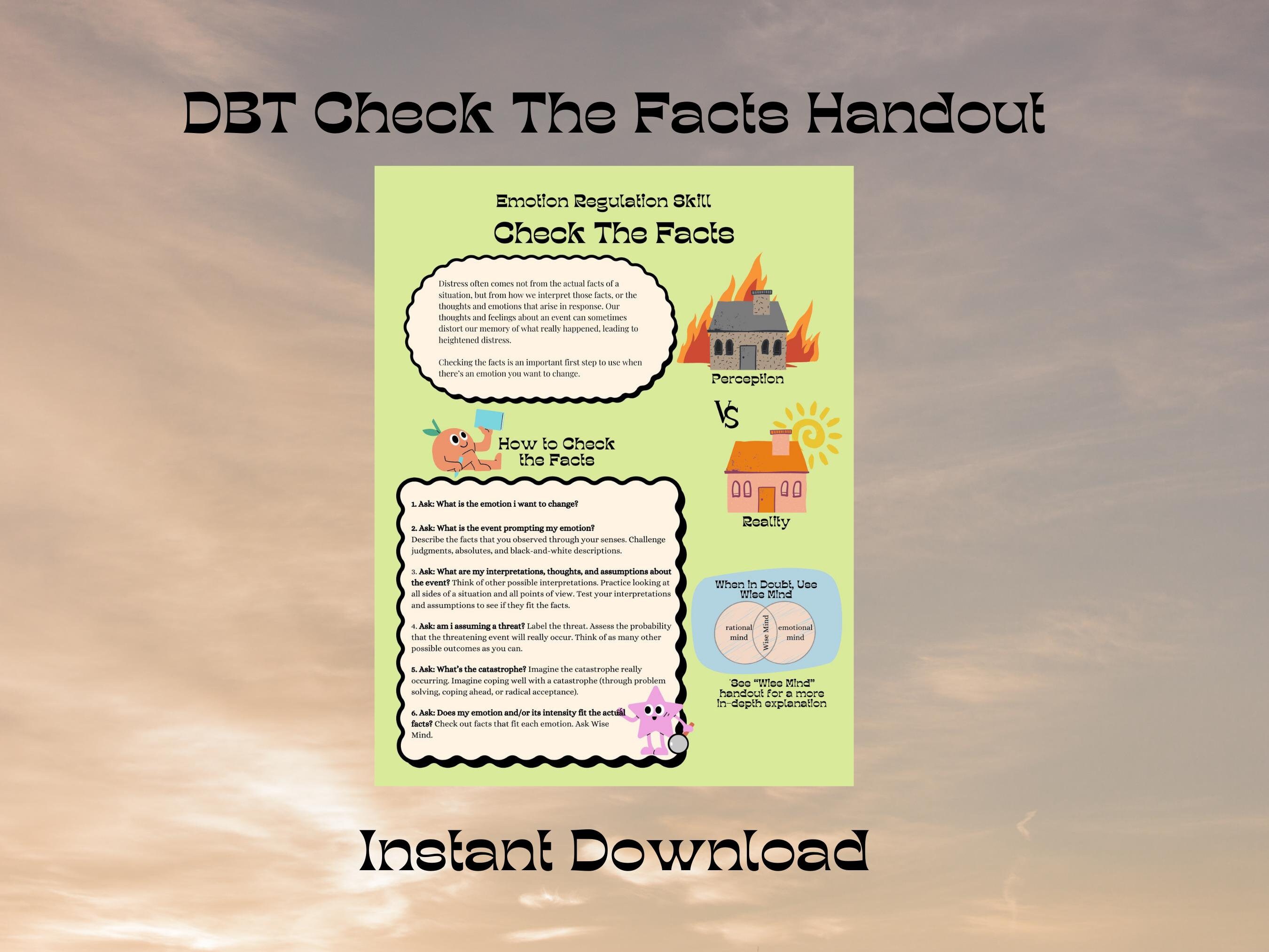 DBT Check the Facts Skill Handout | Therapy Exercises for Emotional ...