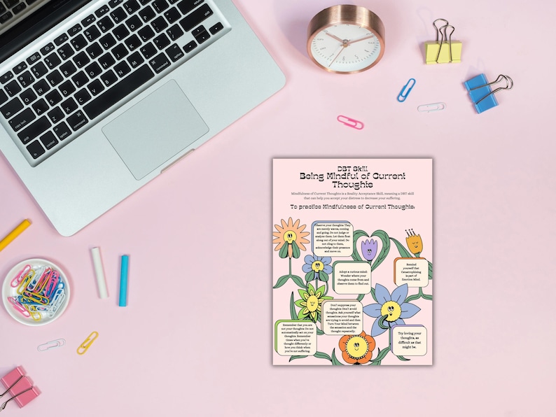 DBT Mindfulness Therapy Handout | Current Thoughts Worksheet for Mental ...