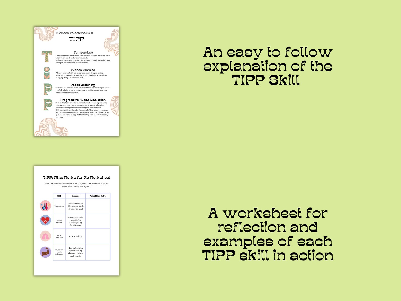 DBT TIPP Skill Handout & Fillable Worksheet for Emotional Regulation ...
