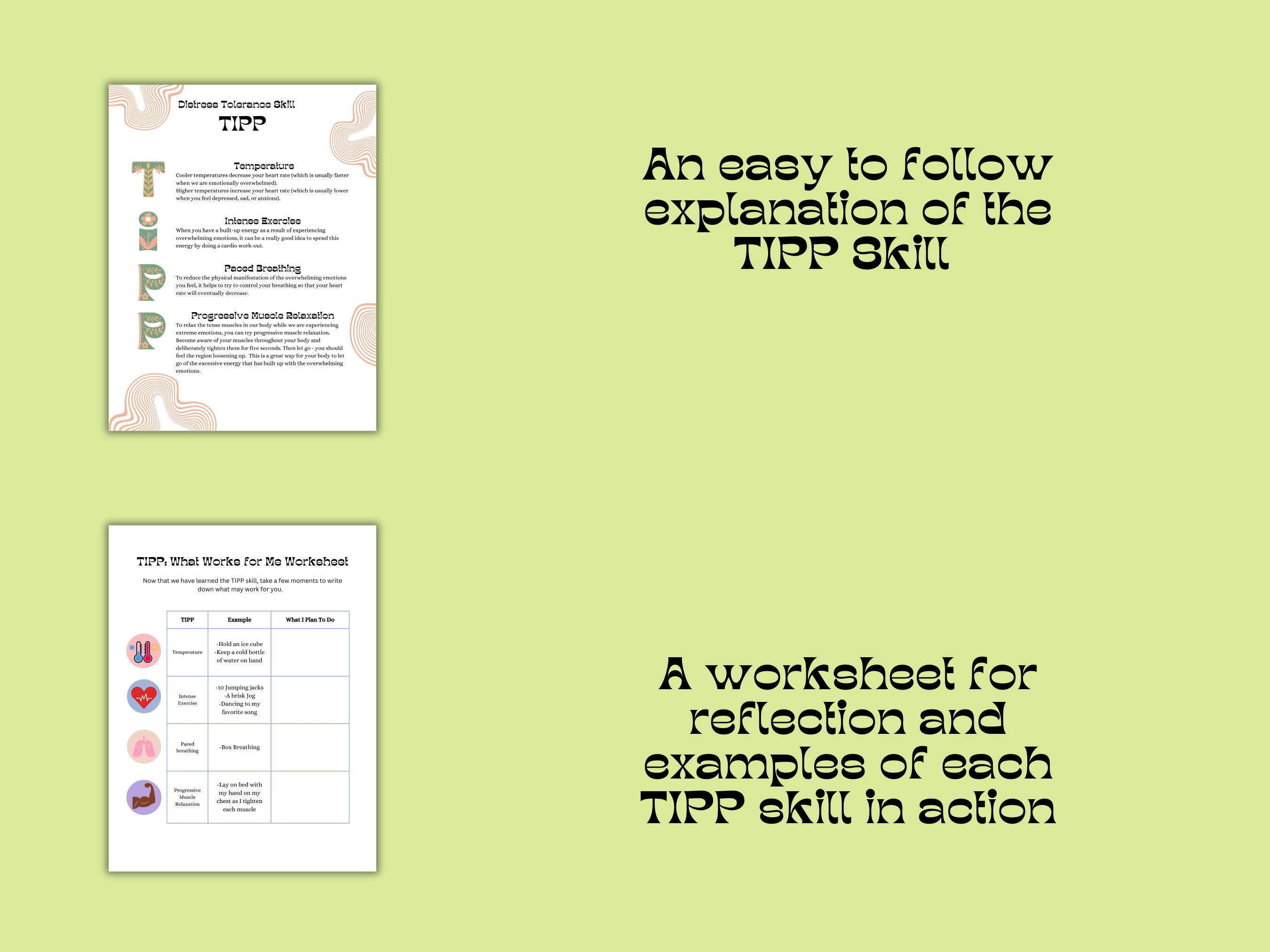 DBT TIPP Skill Handout & Fillable Worksheet for Emotional Regulation ...