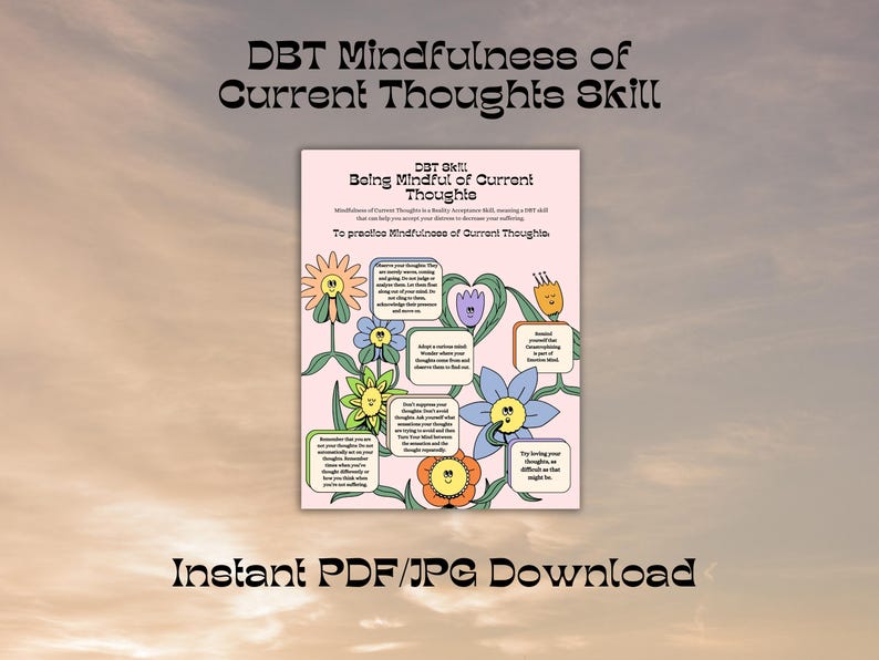 DBT Mindfulness Therapy Handout | Current Thoughts Worksheet for Mental ...