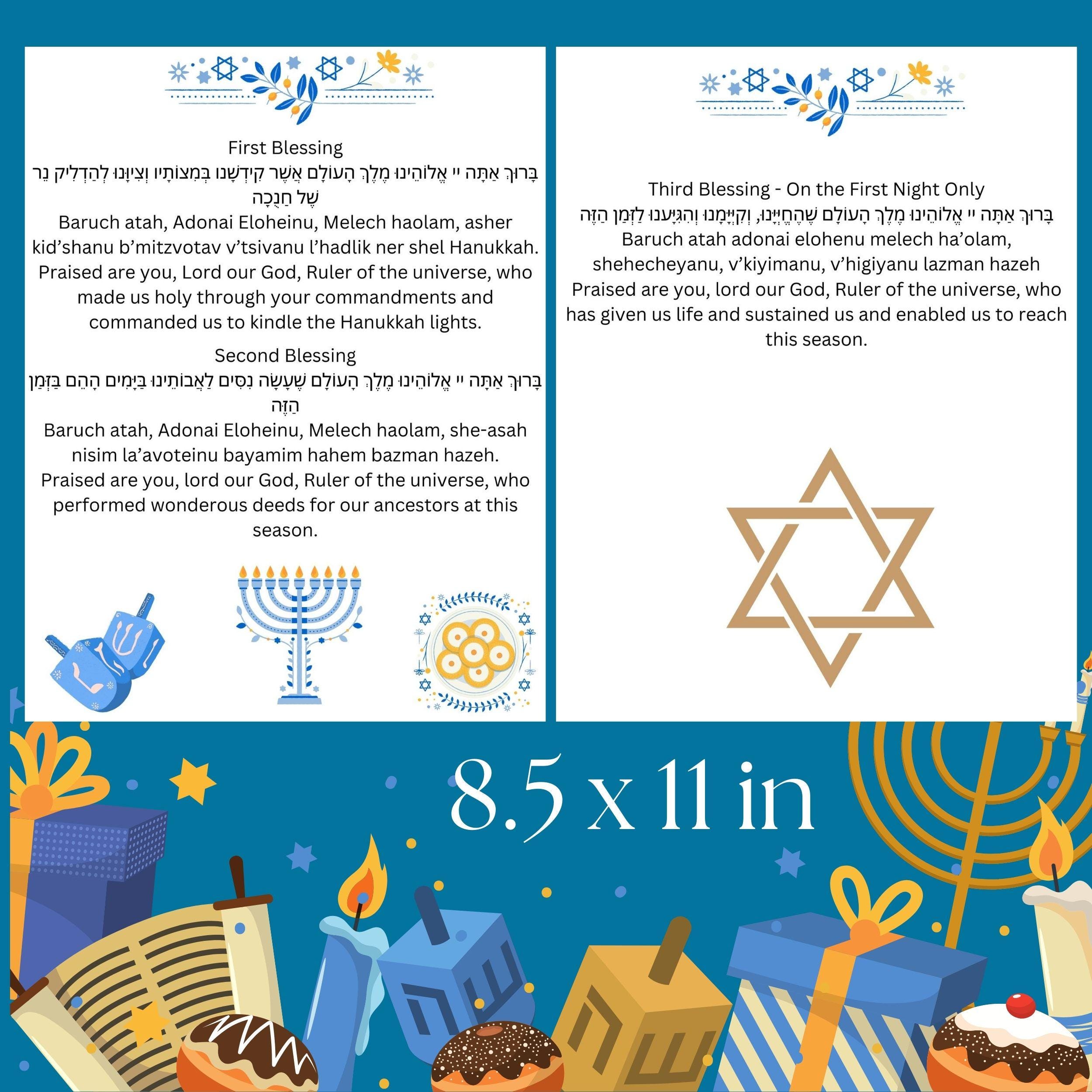Hanukkah Blessings - Digital Downloads - Jewish Wall Art - Holiday ...