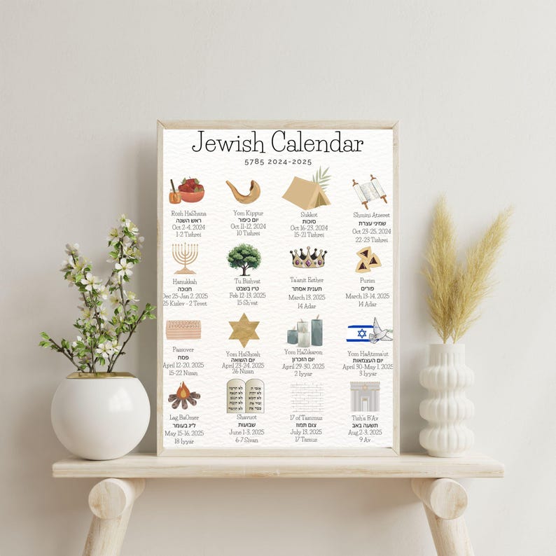 Jewish Calendar 5785 - Download Printable - Jewish Art - Year 2024-2025 ...